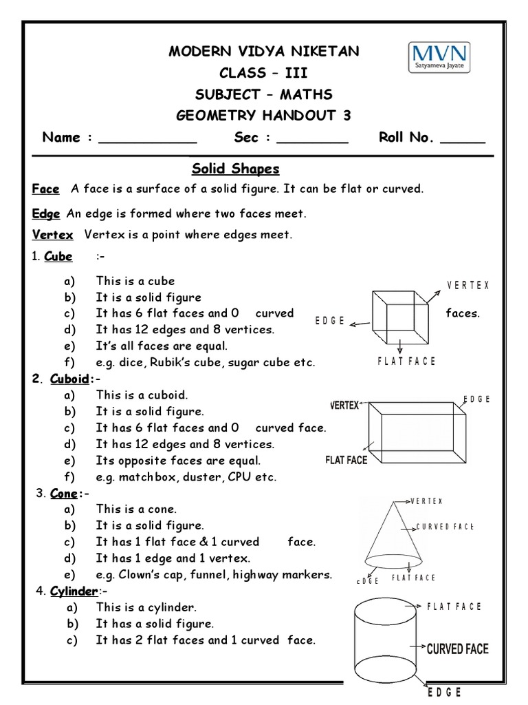 Hand Out 3 Geometry Grade 3 | PDF | Vertex (Geometry) | Shape