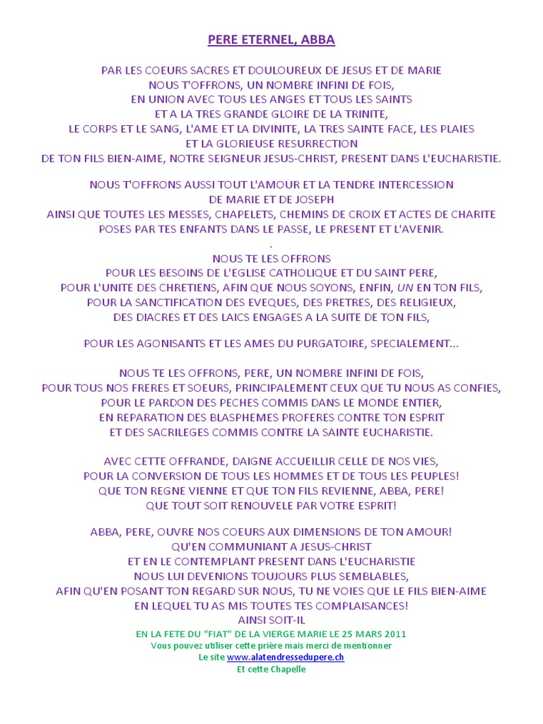 Priere D'offrande Et de Reparation A Dieu Le Pere | PDF | Comportement ...