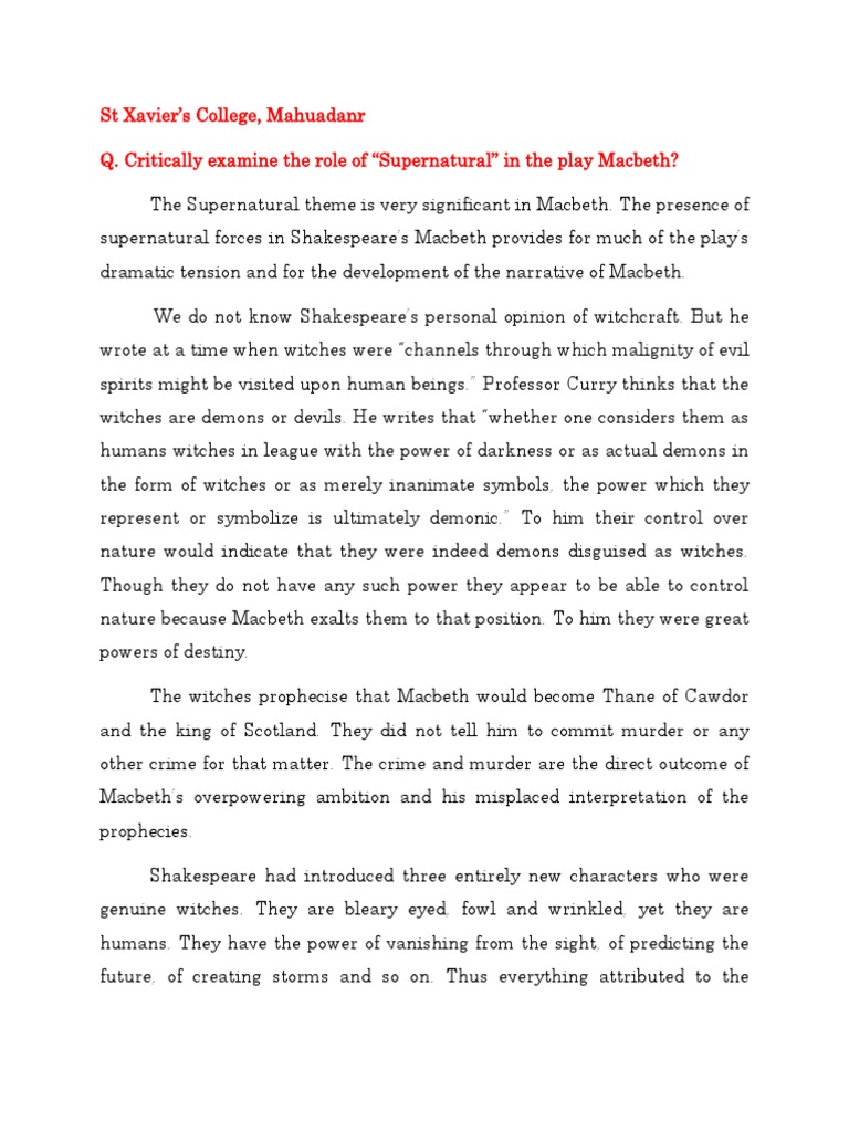 The Supernatural In Macbeth Pdf Macbeth Witchcraft