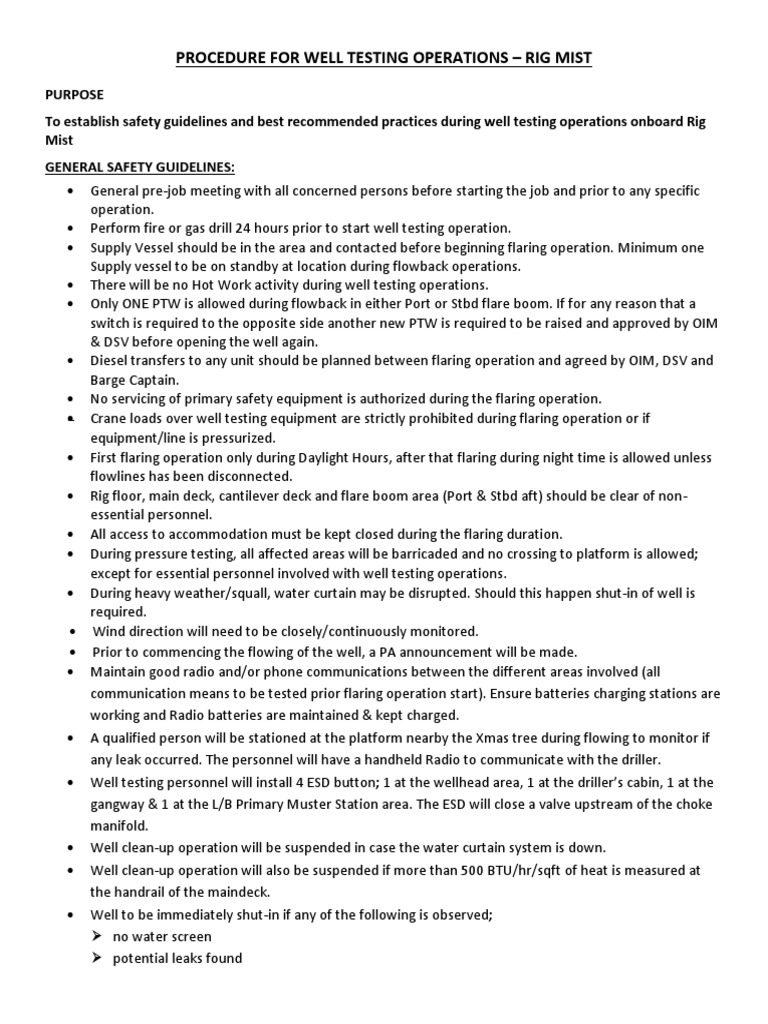 Procedure For Well Testing | PDF | Energy And Resource | Nature