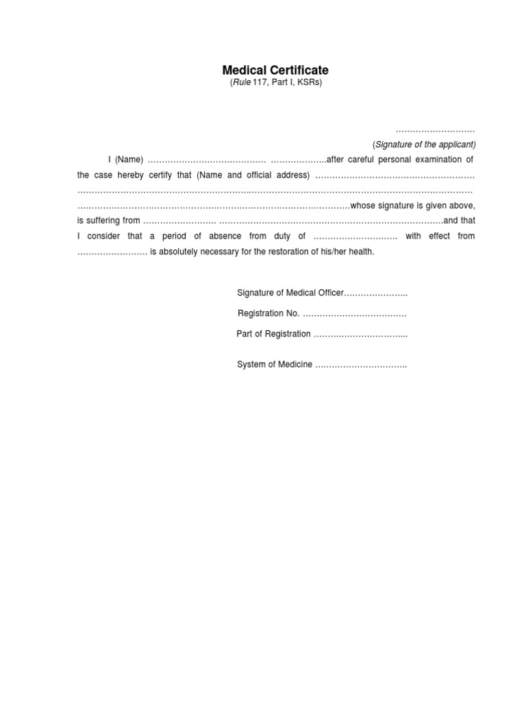 Medical Certificate Rule1171a | PDF