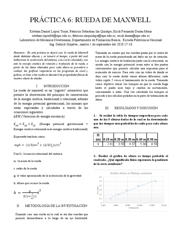 Práctica 6 - Rueda de Maxwell | PDF | Masa | Energía cinética