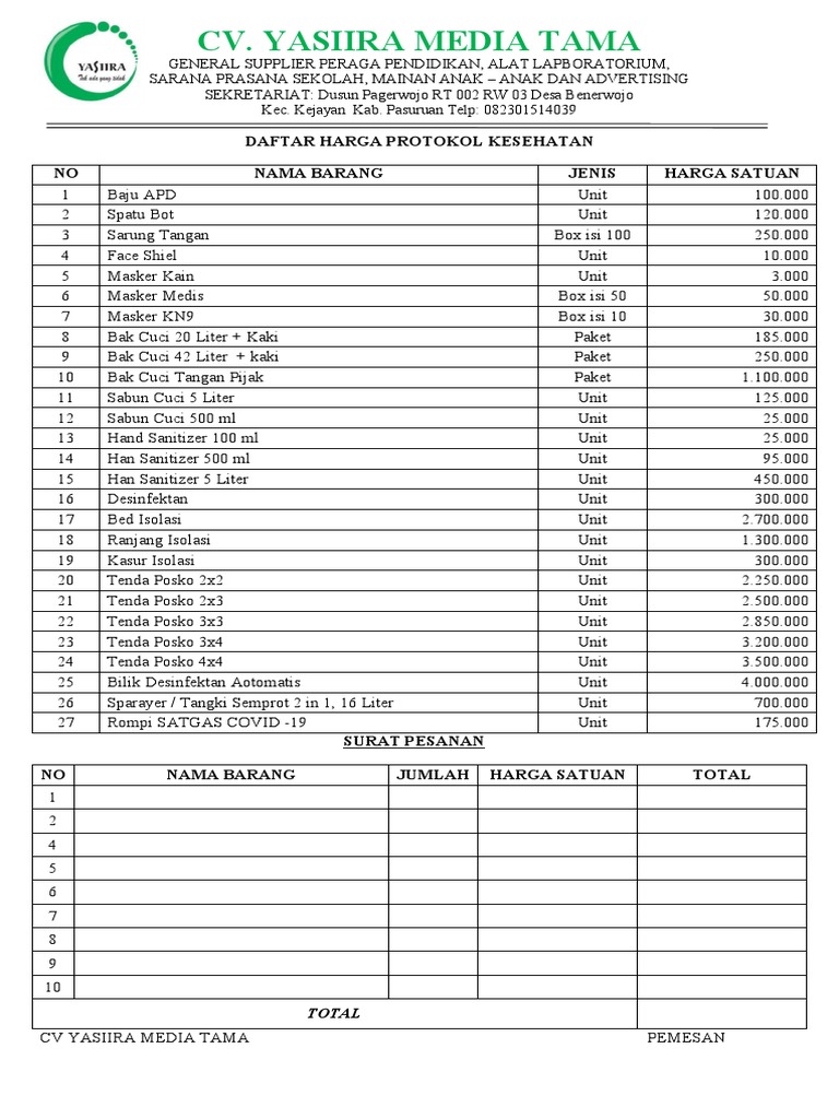 Daftar Harga Masker KN9 dan APD | PDF