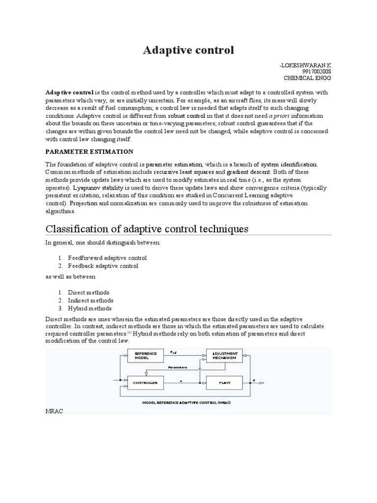 Classification of Adaptive Control Techniques | PDF | Cybernetics ...