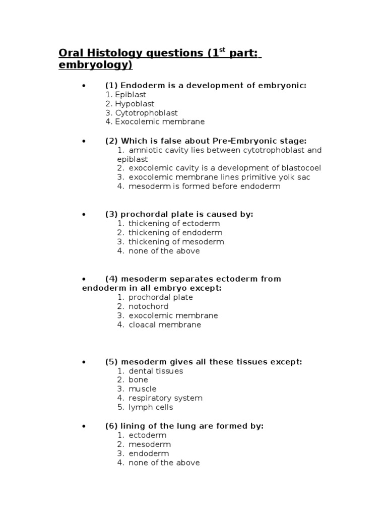 Oral Histology and Embryology Quiz | PDF | Common Carotid Artery | Tongue