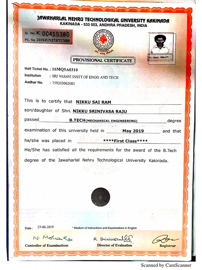 Sai Provisional Certificate | PDF