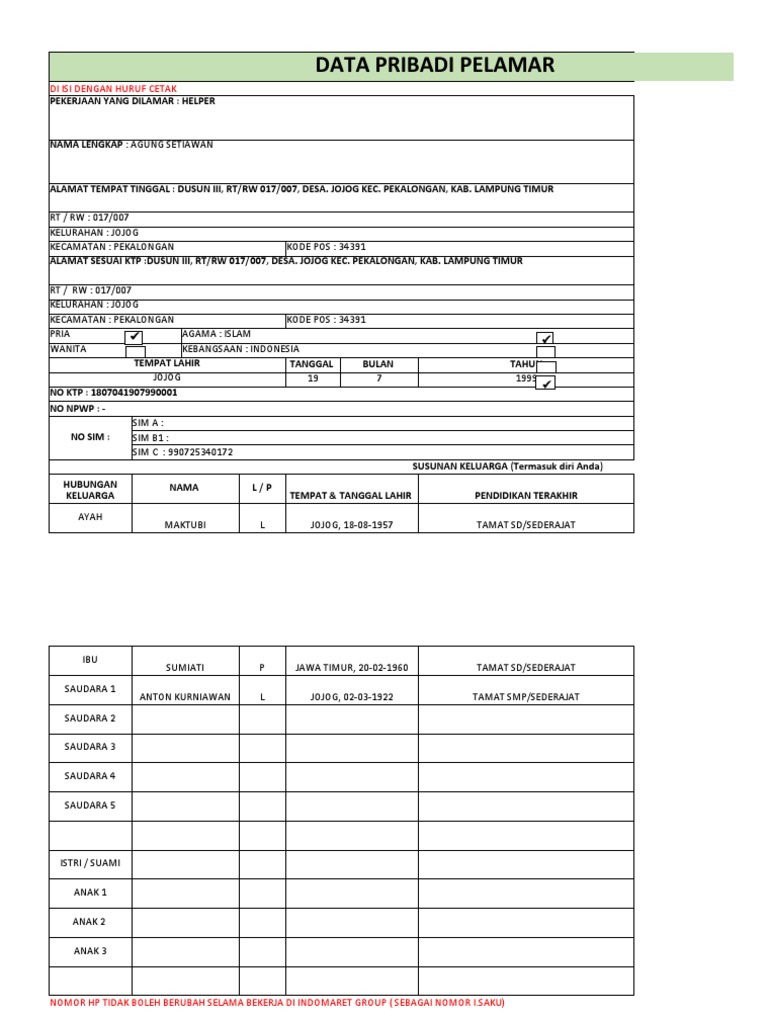 Data Pribadi Pelamar Tes Online-4 | PDF