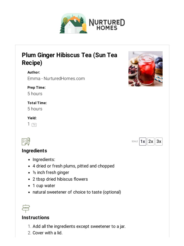 Plum Ginger Hibiscus Tea (Sun Tea Recipe) - Nurtured Homes | PDF