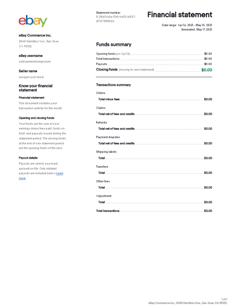 Financial Statement: Funds Summary | PDF | Financial Transaction | E Bay