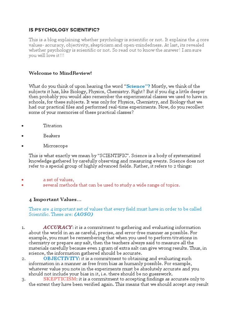 Core Values of Scientific Psychology | PDF | Experiment | Accuracy And ...