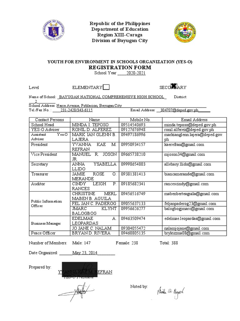 Registration Form: Republic of The Philippines Department of Education ...