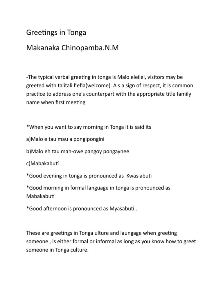 Tonga Greeting Phrases Explained | PDF | Art
