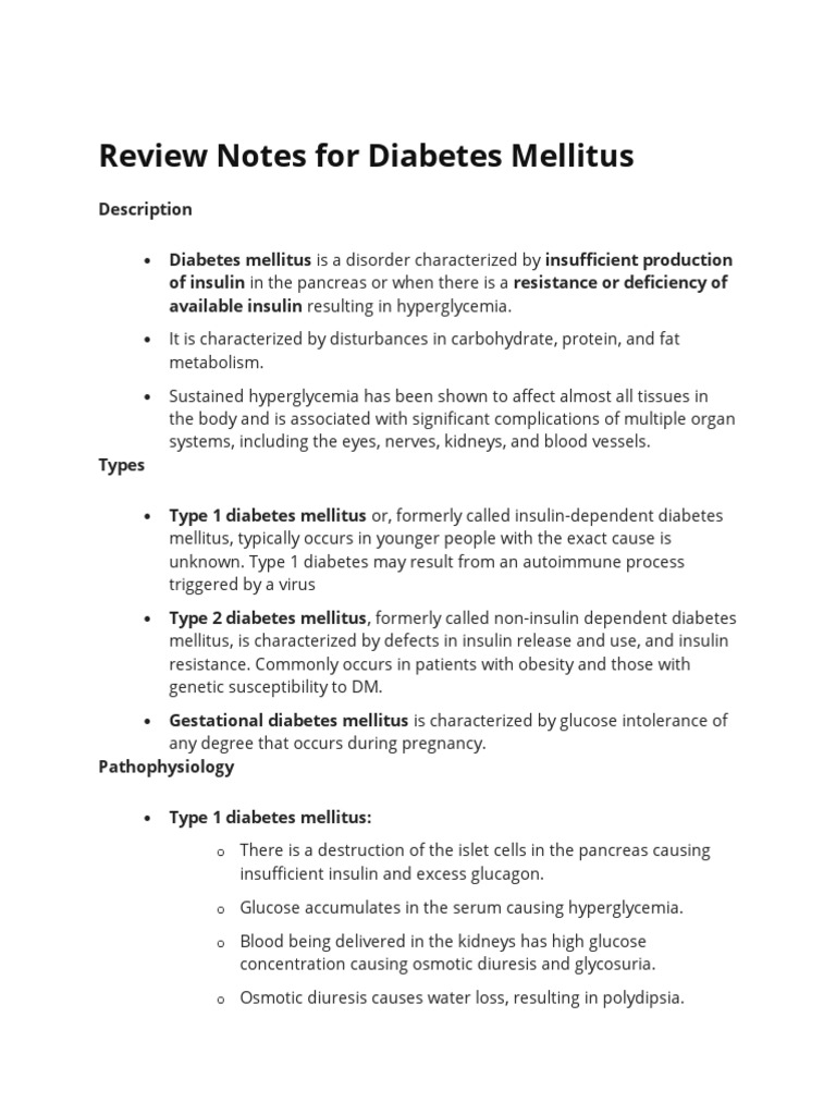 Review Notes For Diabetes Mellitus | PDF | Diabetes | Hyperglycemia