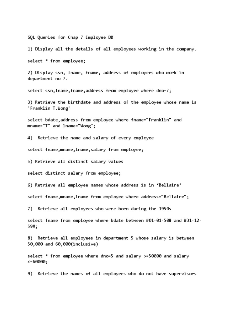 Cs Ge Ii Employee Db Queries Pdf Computer Programming Computing