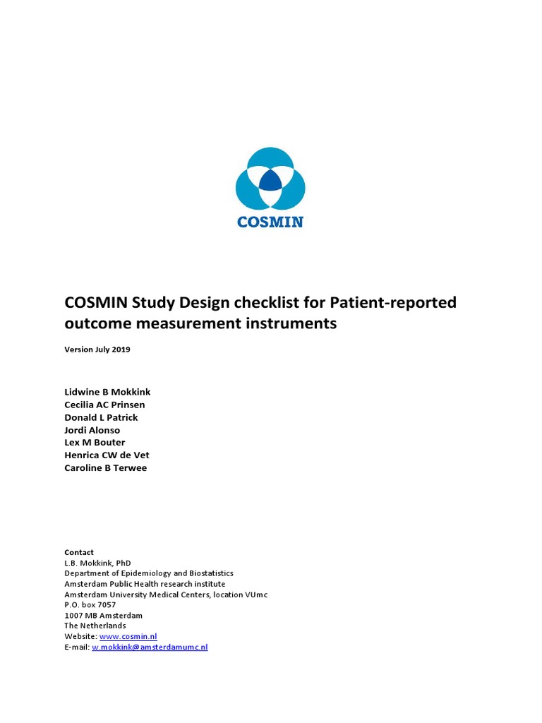 COSMIN Checklist for PROM Studies | PDF | Receiver Operating ...
