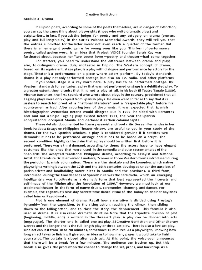 Creative Nonfiction Module 3 | PDF | Monologue | Plot (Narrative)