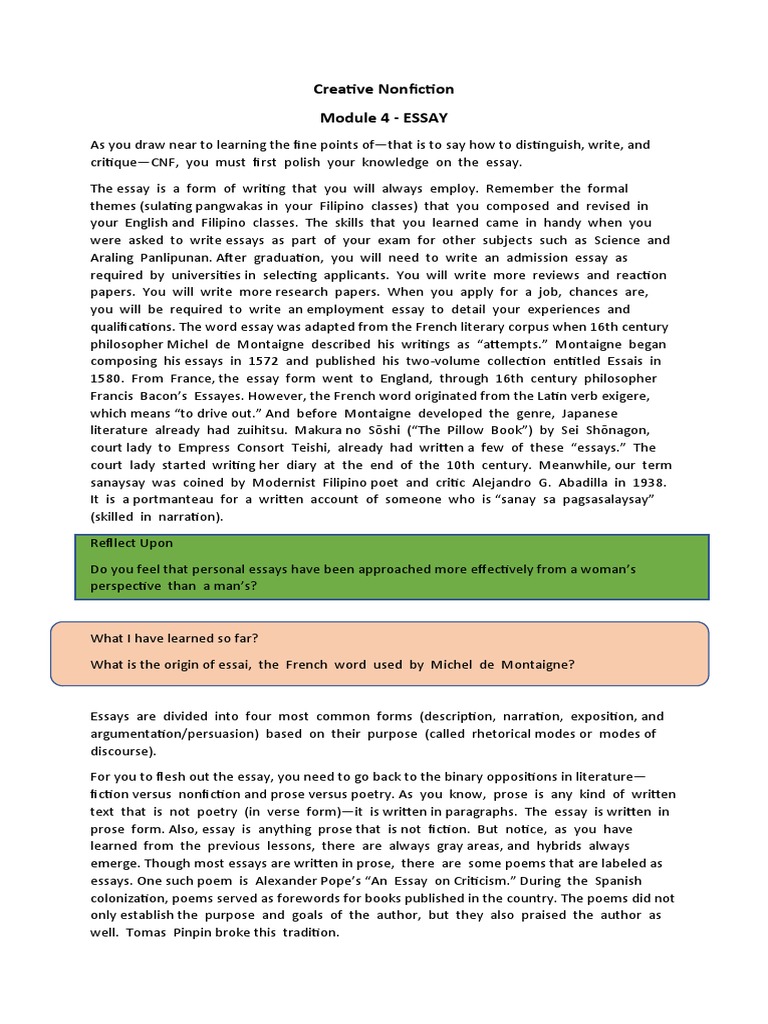 Creative Nonfiction Module 4 | PDF | Essays | Poetry