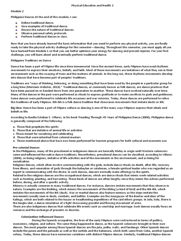Module 2 Physical Education and Health 2 | PDF | Rhythm | Dances