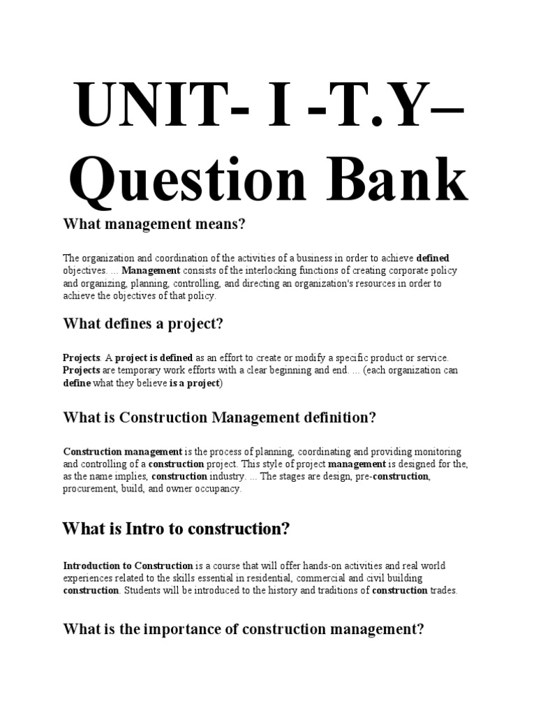 Construction Management - Question Bank | PDF | Consultant | Public ...