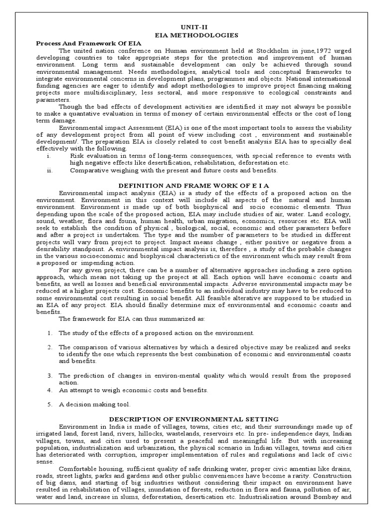 Unit-Ii Eia Methodologies Process and Framework of EIA | PDF ...