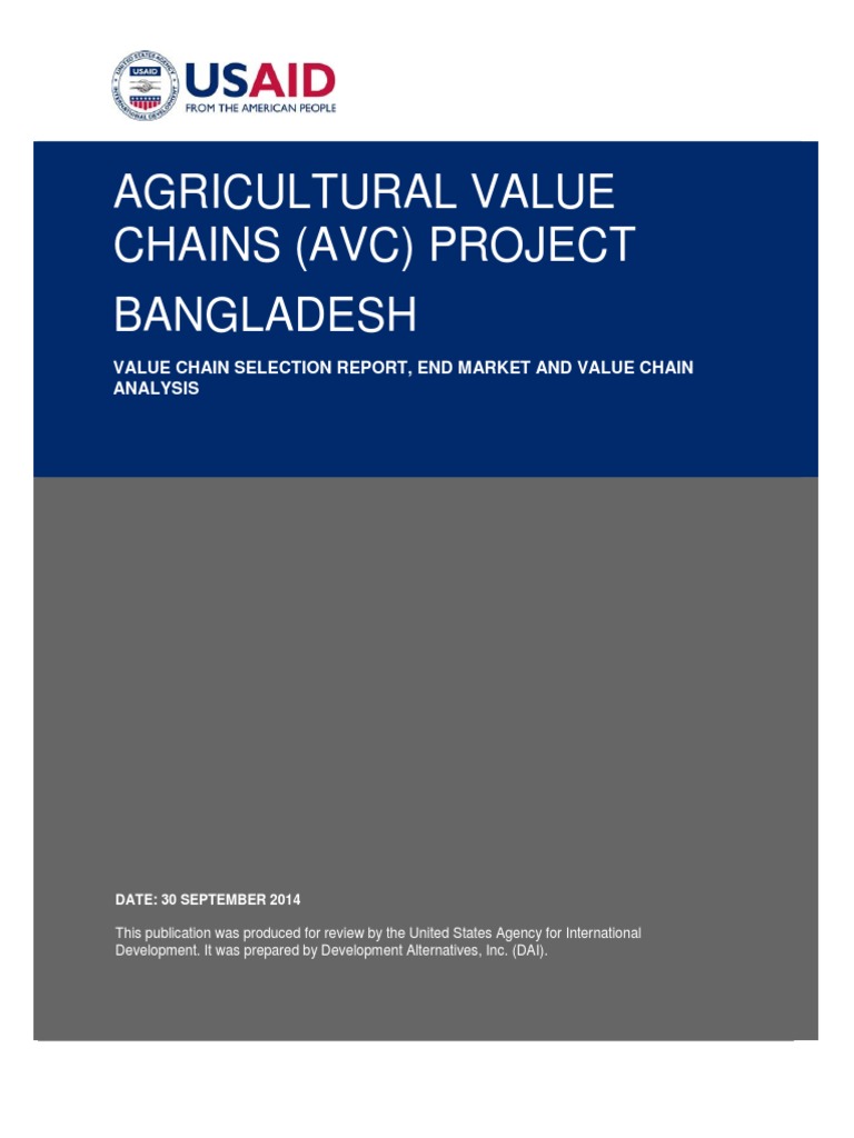 Agricultural Value Chains (Avc) Project Bangladesh: Value Chain Selection Report, End Market and ...