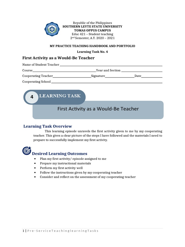 First Activity As A Would-Be Teacher: Learning Task | PDF | Educational ...