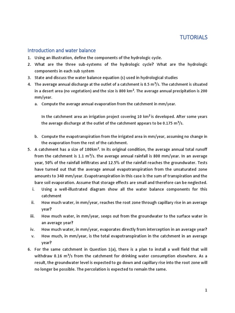 EECQ 4142 Tutorials All | PDF | Evapotranspiration | Hydrology