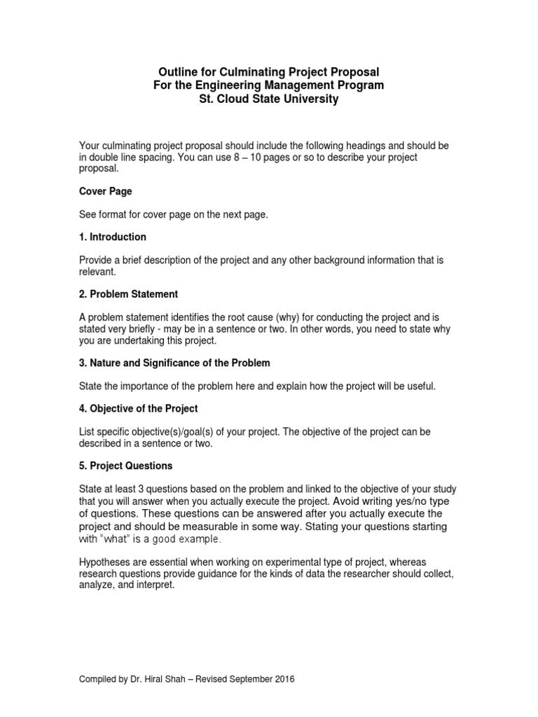 Culminating Project Proposal Outline | PDF | Scientific Method | Question