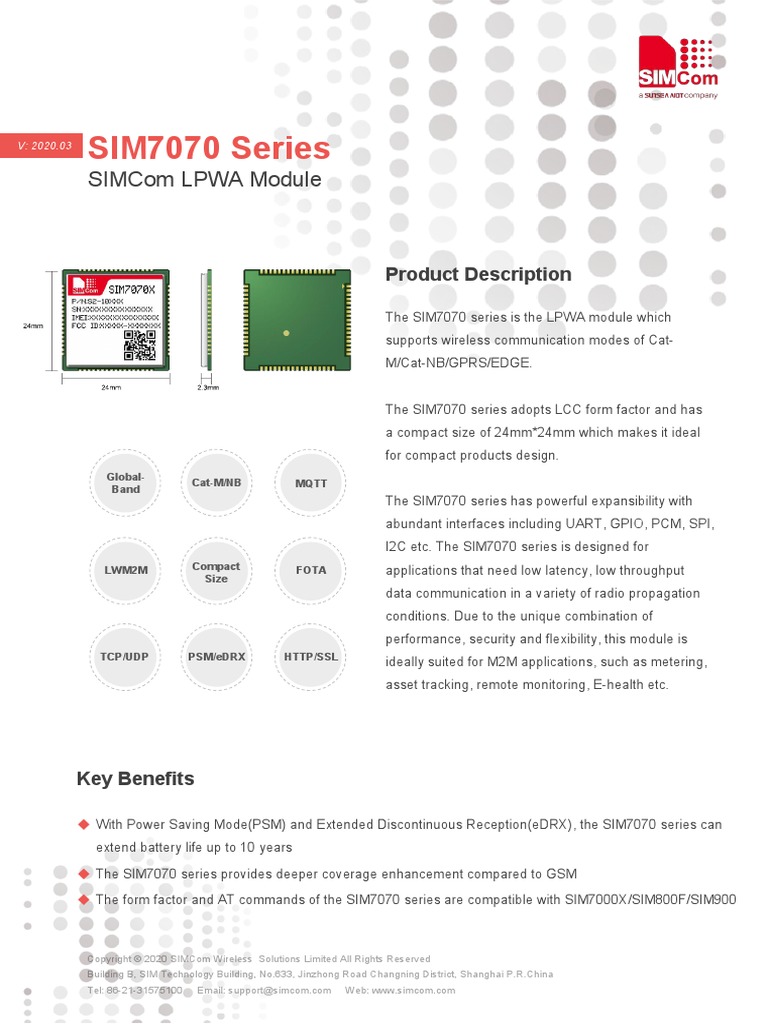 Sim7070 Series: Simcom Lpwa Module | PDF | File Transfer Protocol | Transport Layer Security