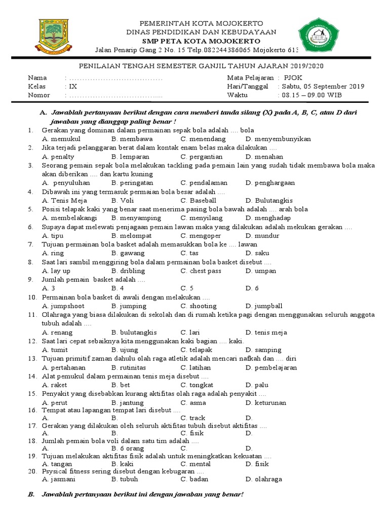 3 Soal Pjok KLS 9 | PDF