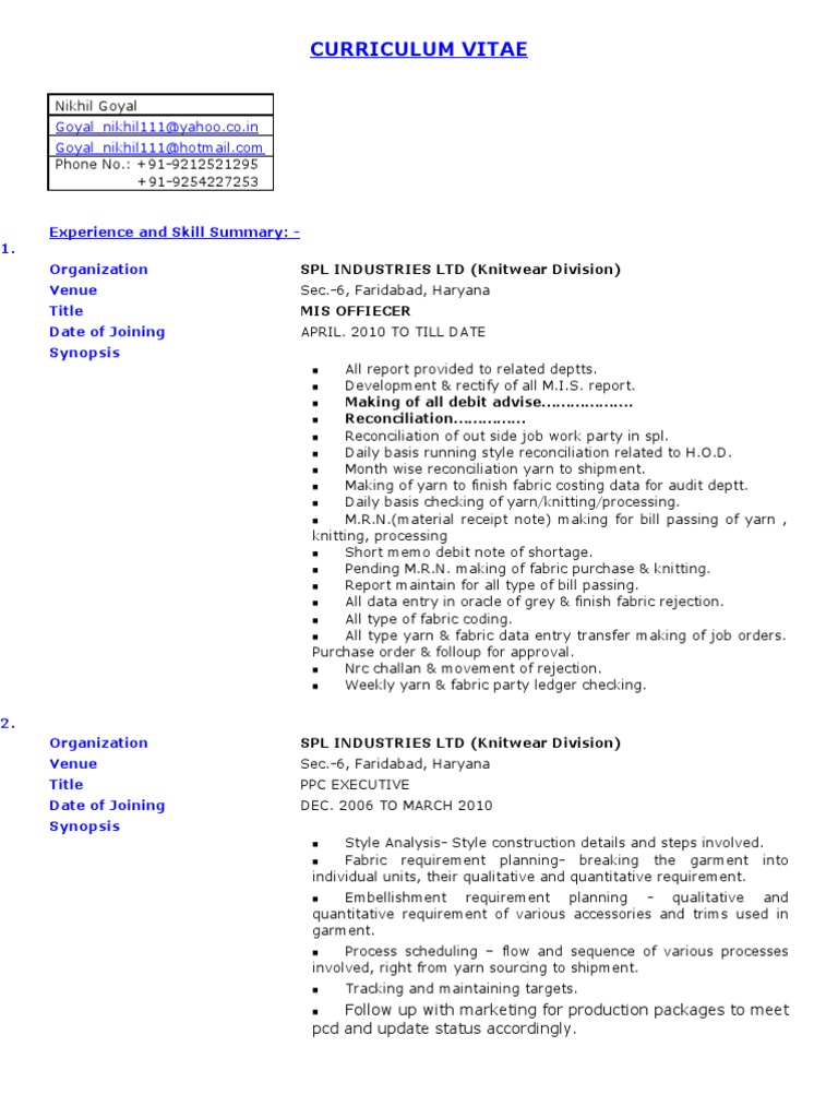 Nikhil Resume Latest | PDF | Textiles | Business