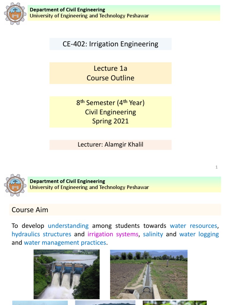 CE-402: Irrigation Engineering: 8 Semester (4 Year) Civil Engineering ...