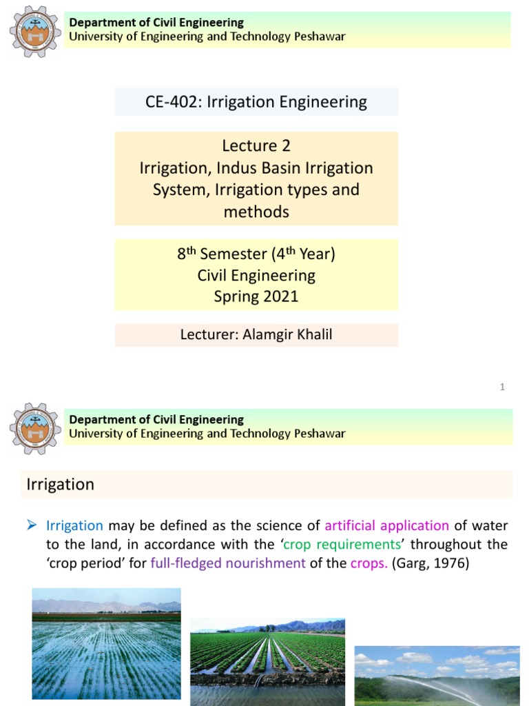 CE-402: Irrigation Engineering Irrigation, Indus Basin Irrigation ...