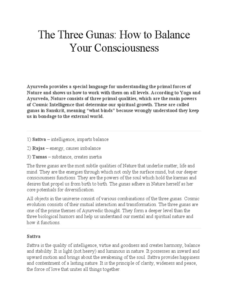 The Three Gunas: How To Balance Your Consciousness | PDF | Mind | Soul