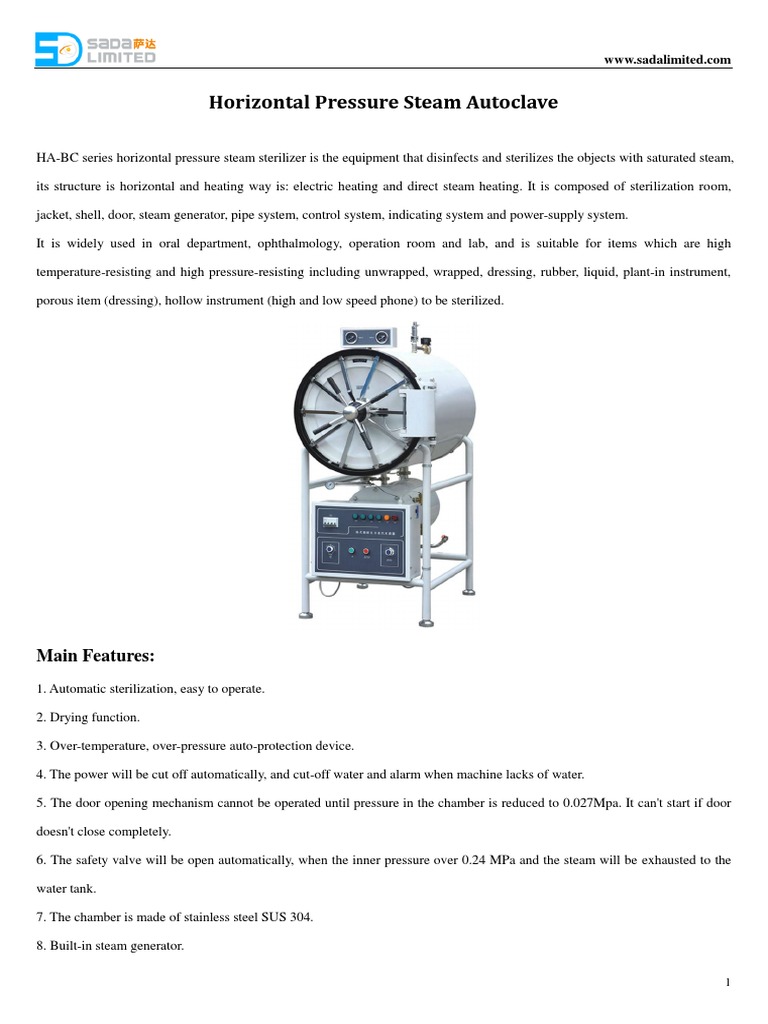 Horizontal Pressure Steam Autoclave: Main Features | PDF ...