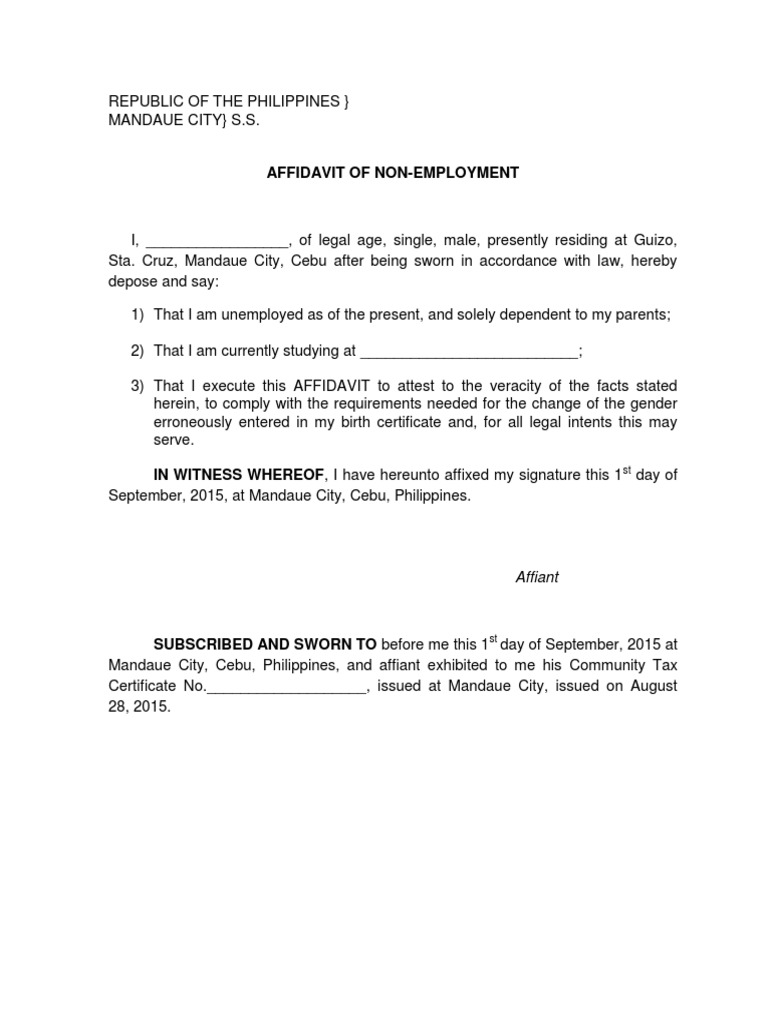 Affidavit of Non-Employment | PDF
