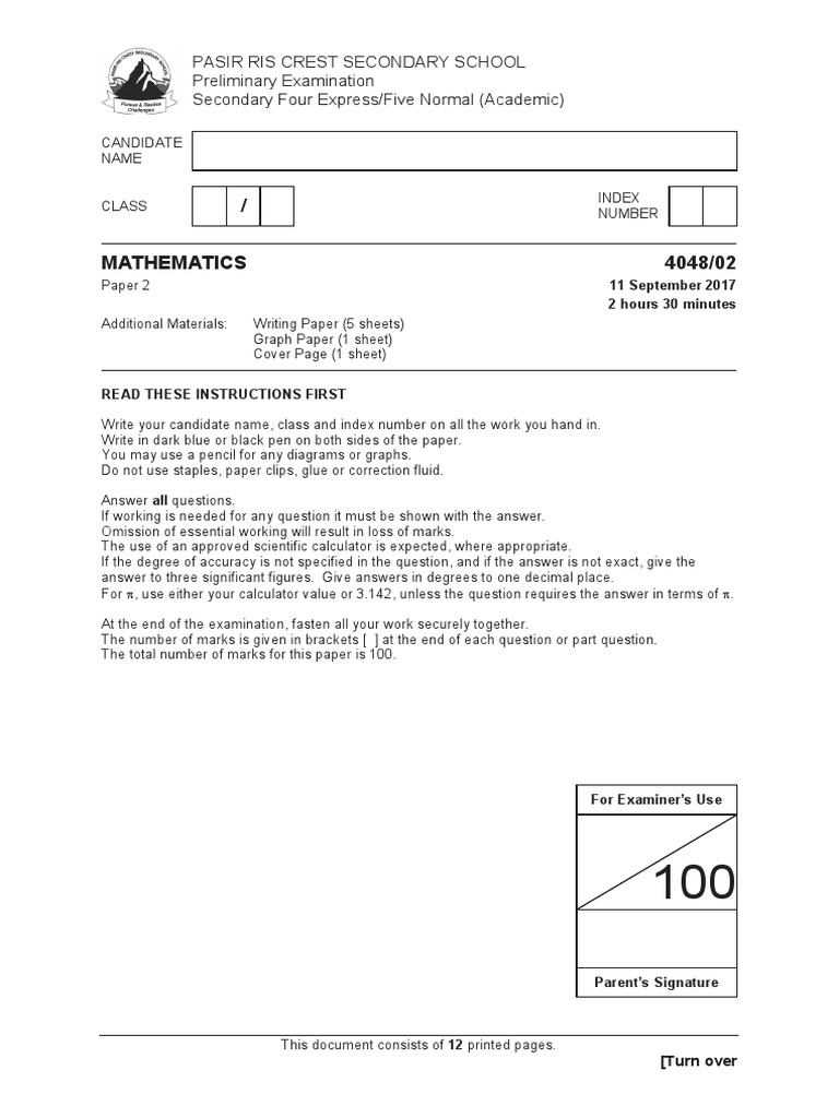 2021 S4 Emath (Bring Home Exam) Emath Test 1 | PDF | Area | Triangle