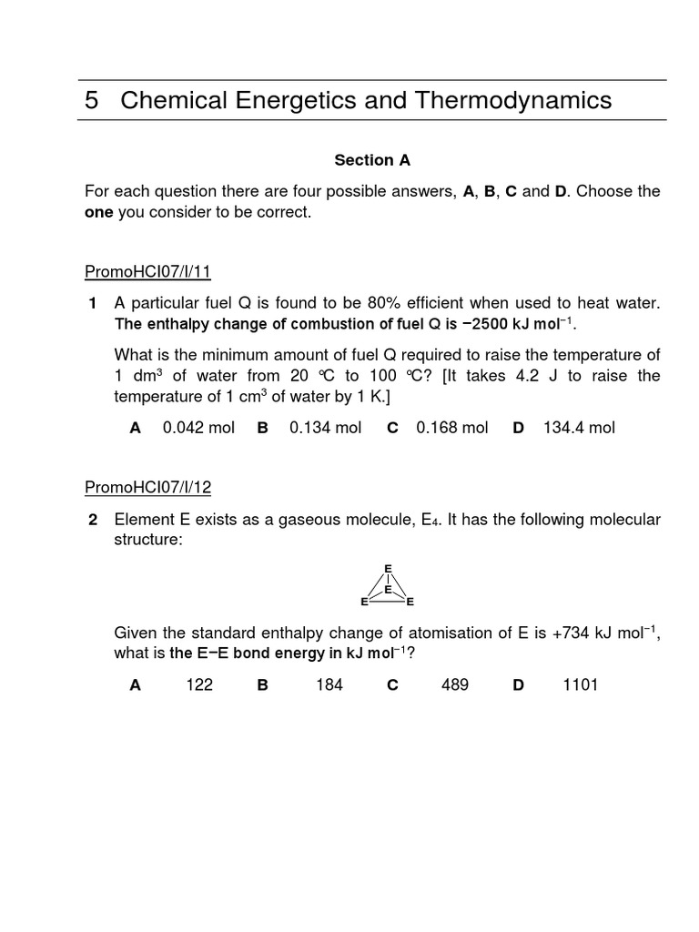 Chemical Energetics Exam Questions | PDF | Solvation | Combustion