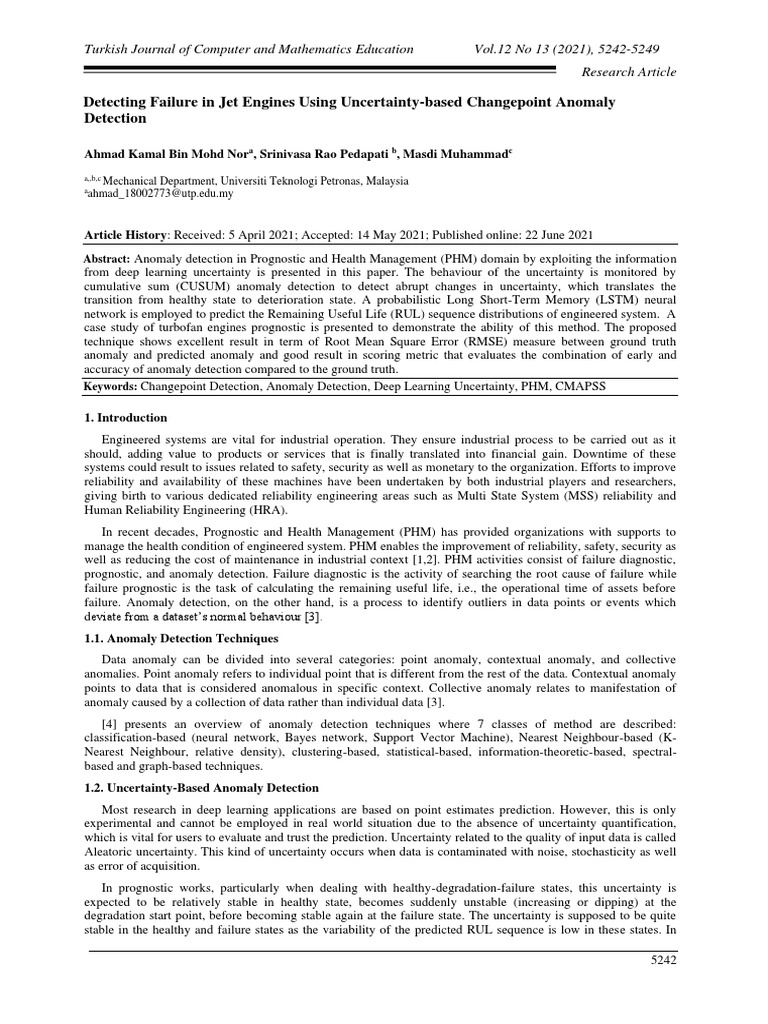 Detecting Failure in Jet Engines Using Uncertainty-Based Changepoint Anomaly Detection | PDF ...
