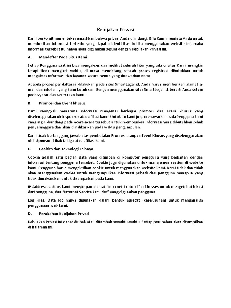 Contoh Kebijakan Privasi | PDF | Bisnis | Pengelolaan Keuangan & Uang