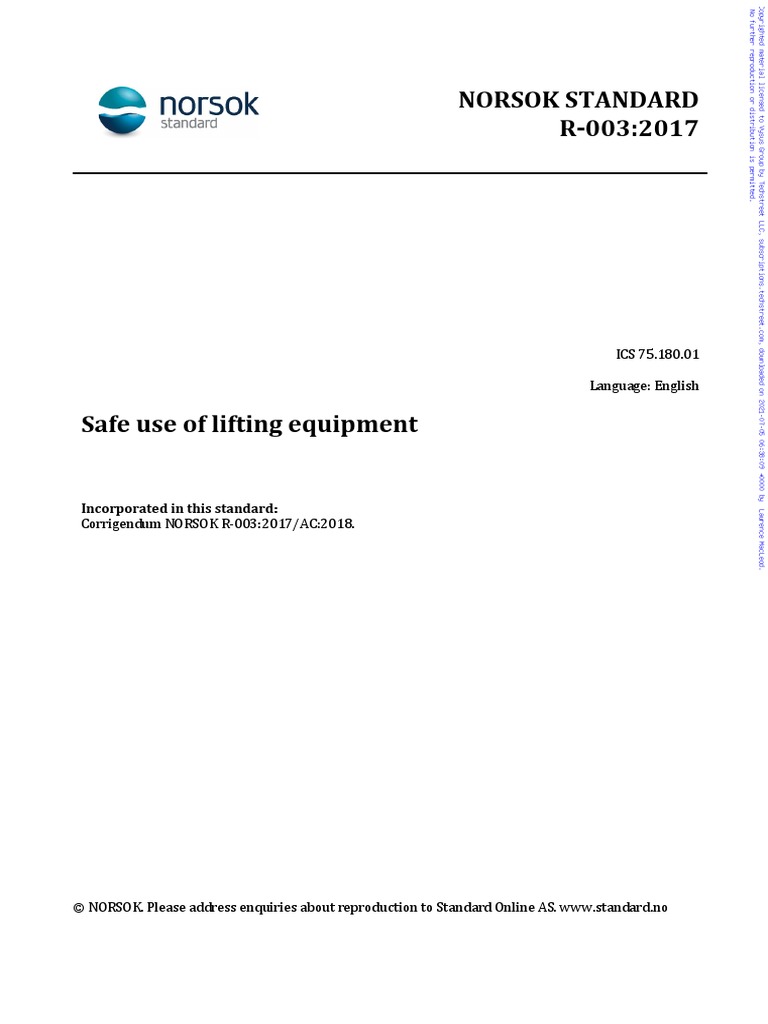 Norsok Standard R-003:2017: ICS 75.180.01 Language: English | PDF ... Norsok Standard R-003:2017: ICS 75.180.01 Language: English | PDF ...