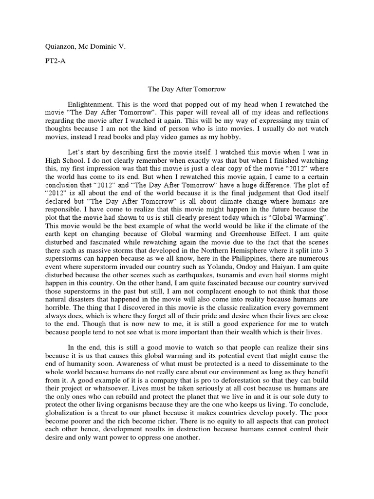 Reflection (The Day After Tomorrow) | PDF | Climate Change | Natural ...