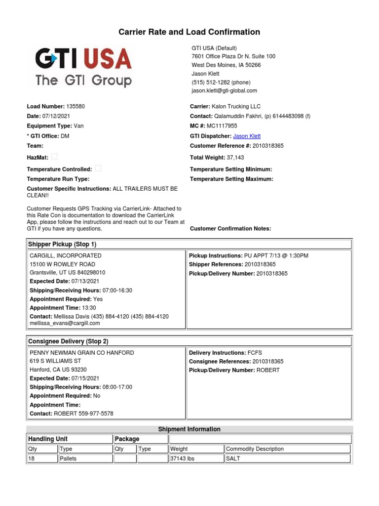 Kalon Trucking LLC - Van - MC1117955 - Carrier Rate and Load ...