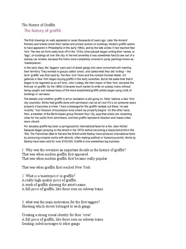 The History of Graffiti (Reading) | PDF