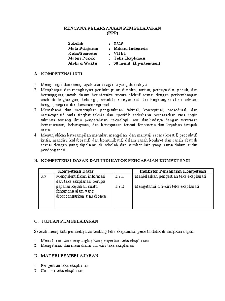 RPP KD 3.9 SMP Kelas VIII (Micro Teaching | PDF
