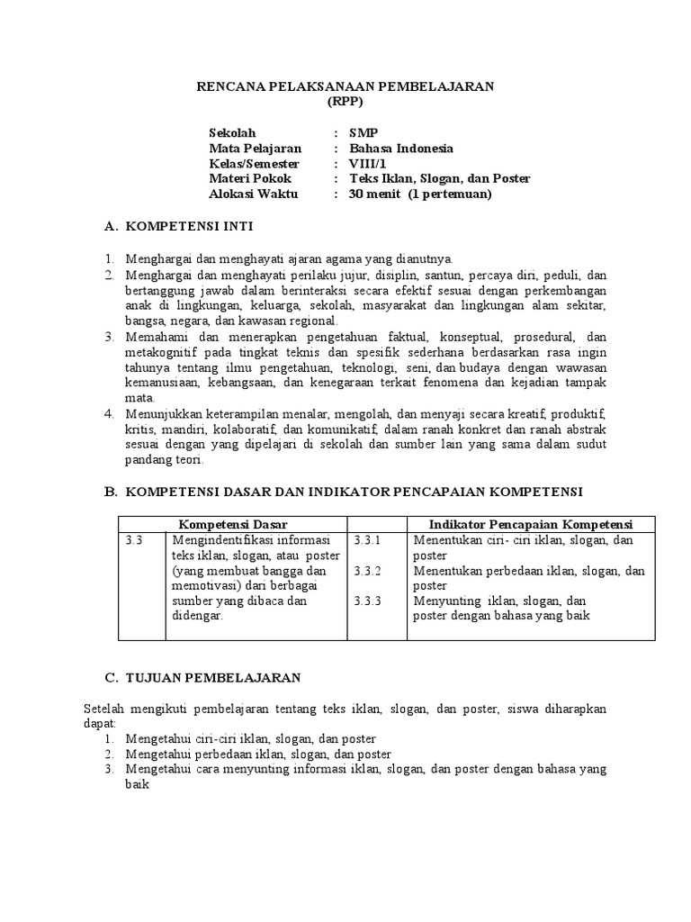 RPP KD 3.3 SMP Kelas VIII (Micro Teaching) | PDF