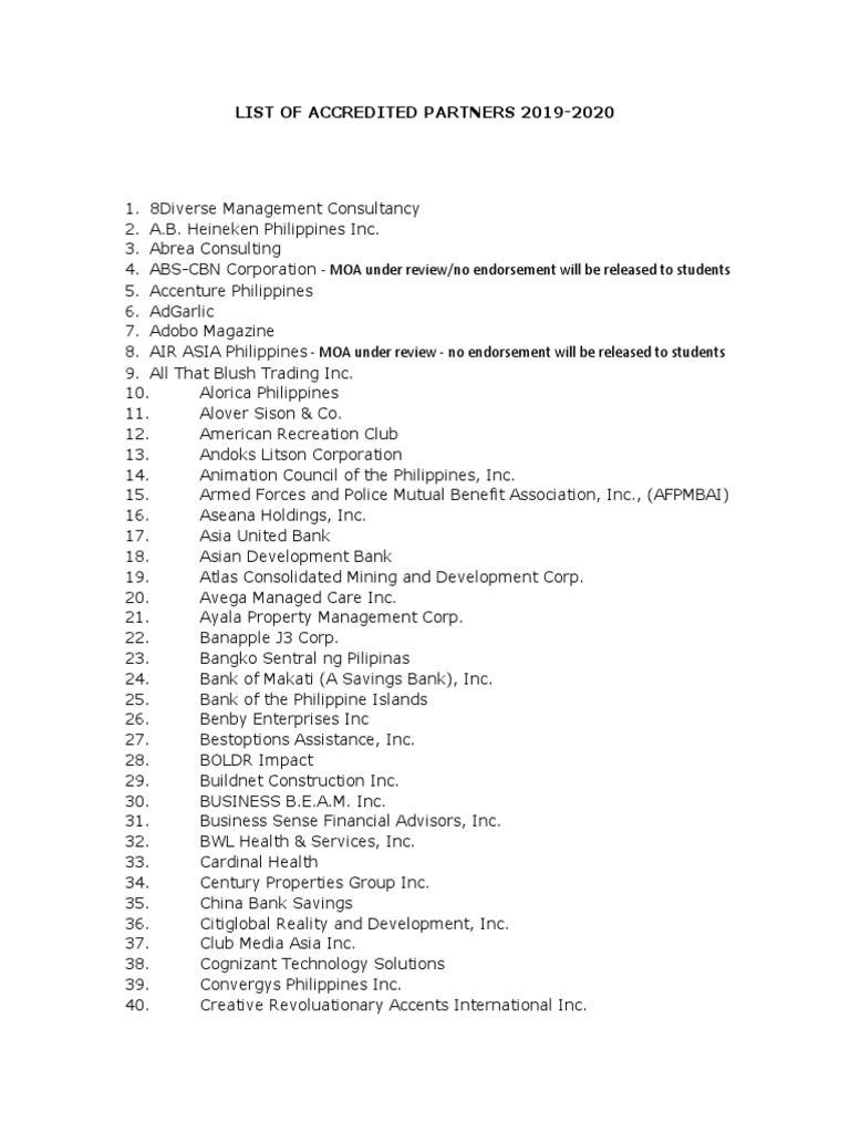 Updated List of Accredited Partners 2019 | PDF | Philippines | Companies