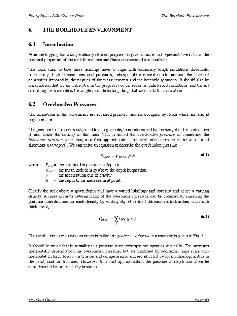 The Borehole Environment 6.1: Rock Over | PDF | Oil Well | Pressure
