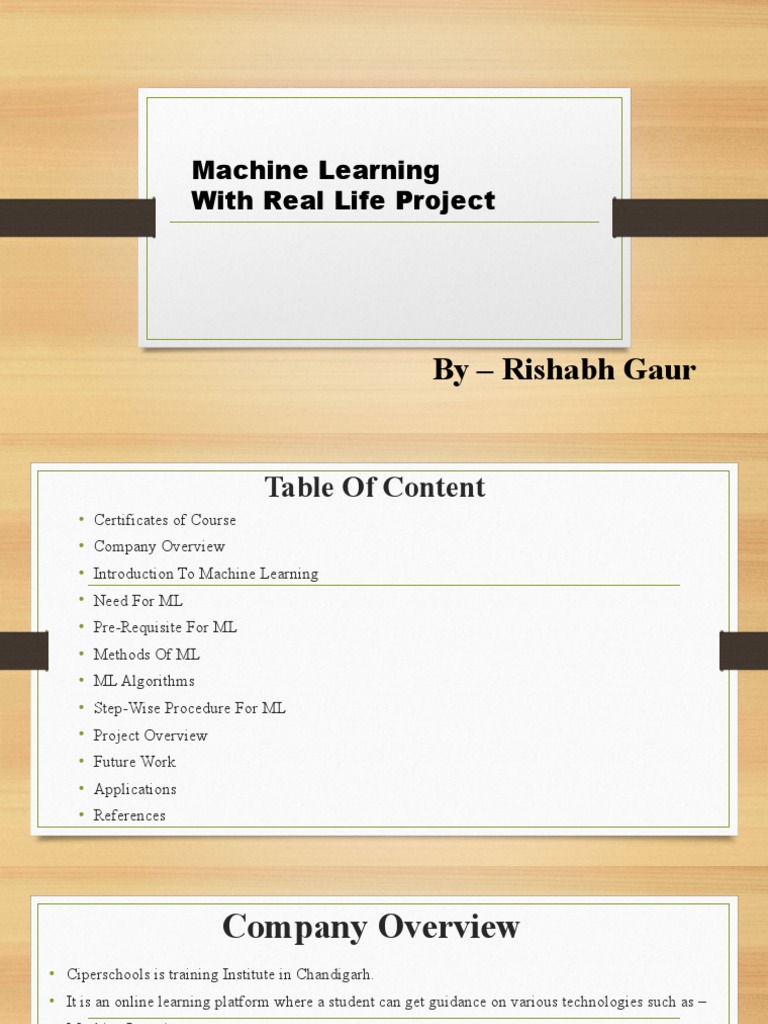 Machine Learning With Real Life Project: by - Rishabh Gaur | PDF ...