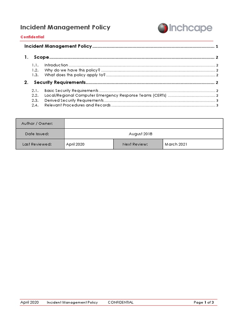 Incident Management Policy Overview | PDF | Incident Management | Security